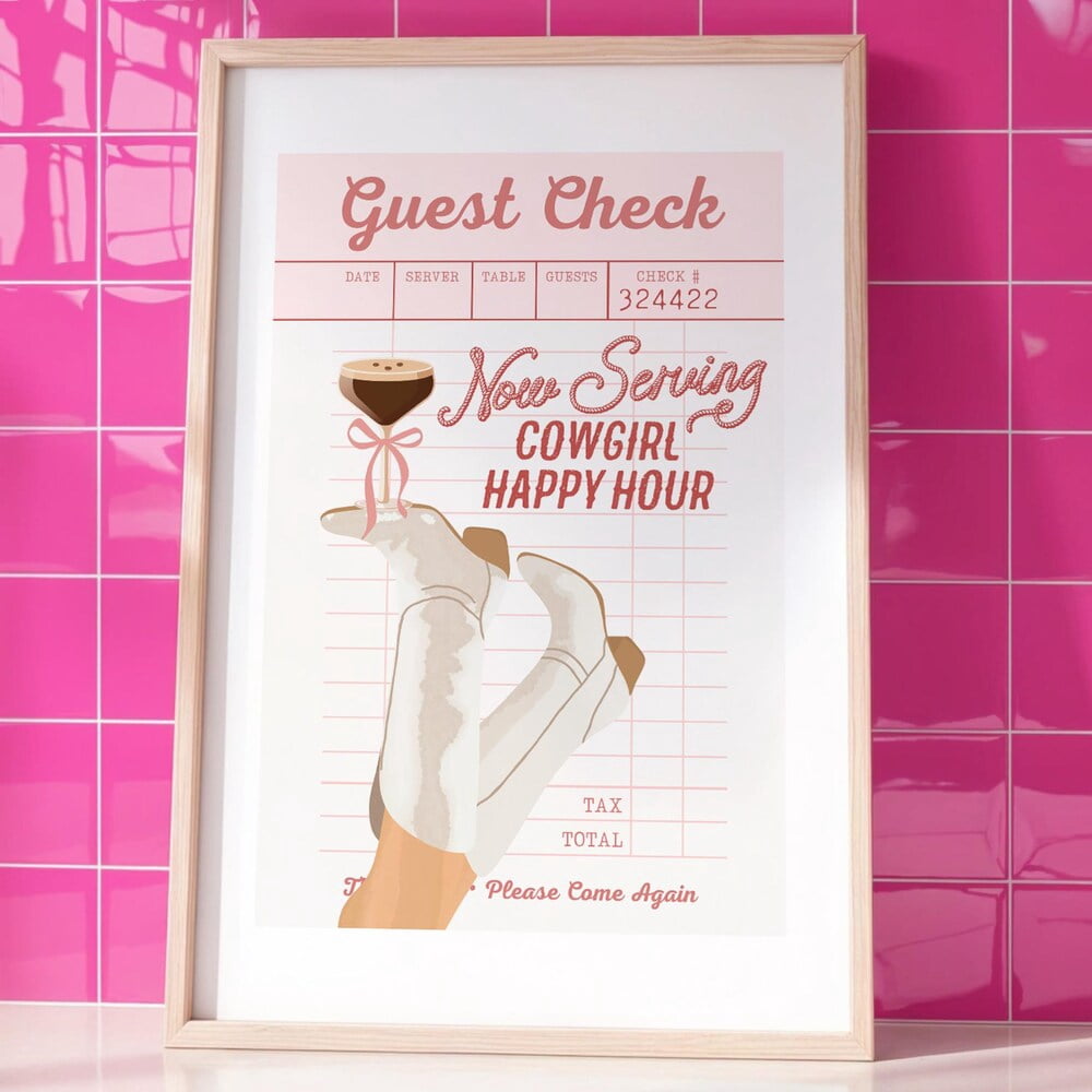 Kna Prints - 1 Pc Poster Coastal Cowgirl Happy Hour Guest Check Print ...