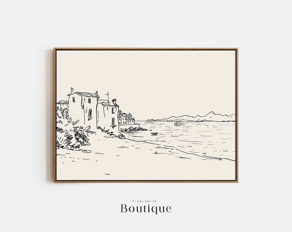 Kna Prints - 1 Pc Poster Coastal Italian Ink Drawing, Black And White ...