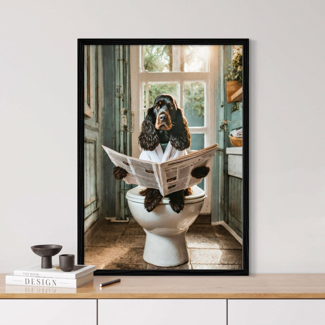 Kna Prints - 1 Pc Poster Cocker Spaniel Black On The Toilet, Ai ...