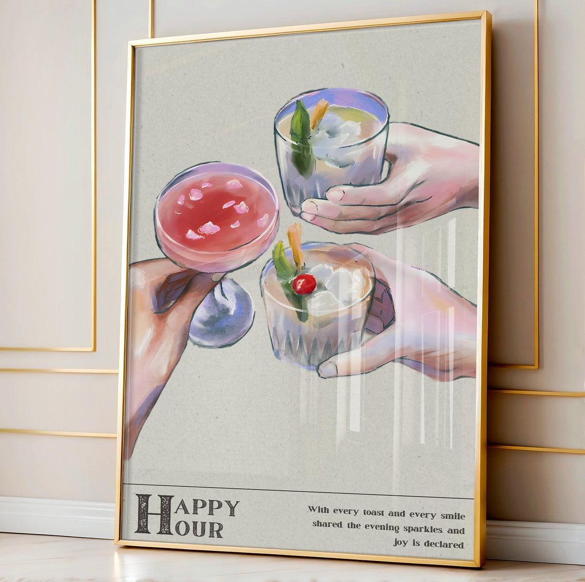 Kna Prints - 1 Pc Poster Cocktail Illustration Print, Happy Hour ...