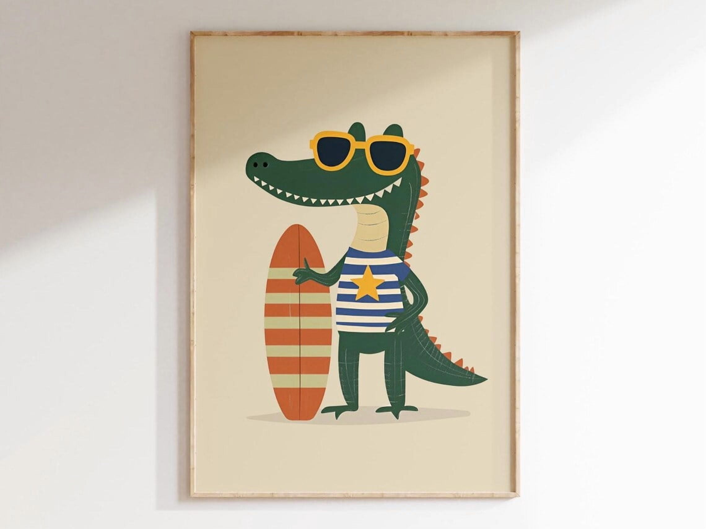 Kna Prints - 1 Pc Poster Cool Crocodile Surf Wall Art Print Beach ...