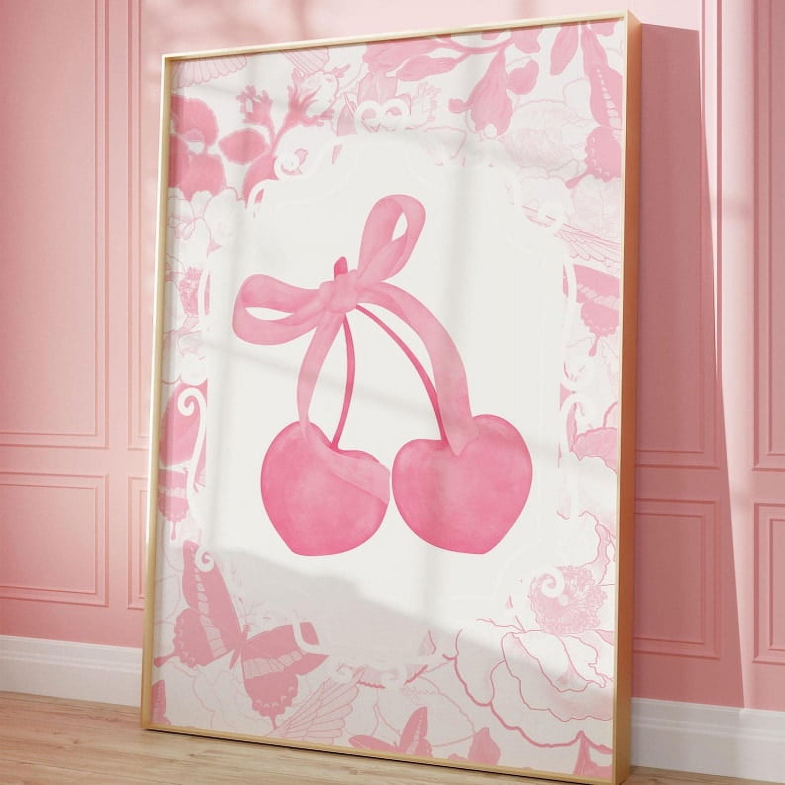 Kna Prints - 1 Pc Poster Coquette Pink Cherry Print Girly Pink Bow Trendy Retro Printable ...