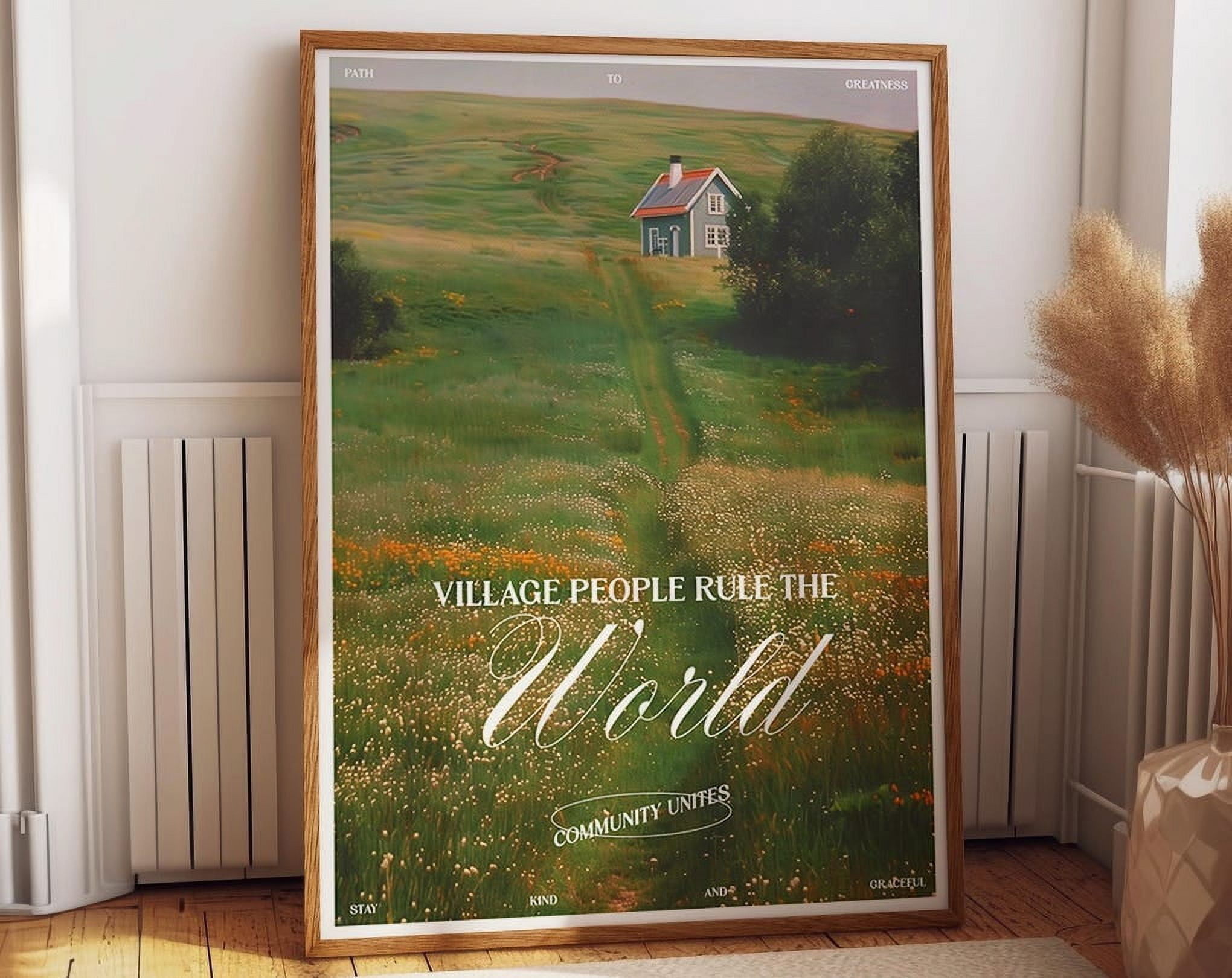 Kna Prints - 1 Pc Poster Cottage In Meadow Landscapevillage People Rule ...