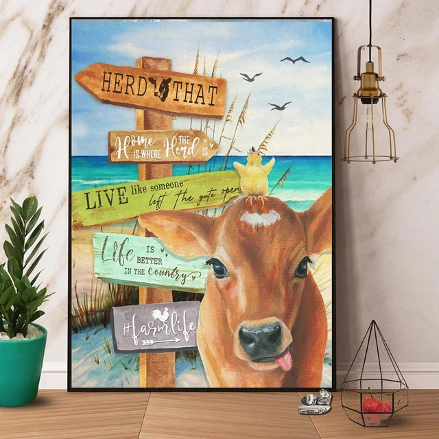 Kna Prints - 1 Pc Poster Cow Home Is Where The Herd Is, UNFRAMED-16x24 ...