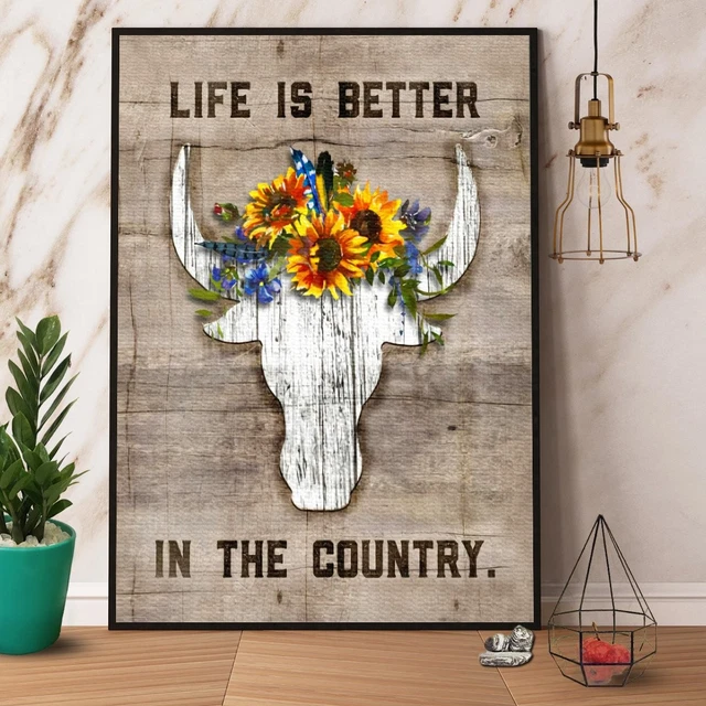 Kna Prints - 1 Pc Poster Cow Sunflower Life Is Better In The Country ...