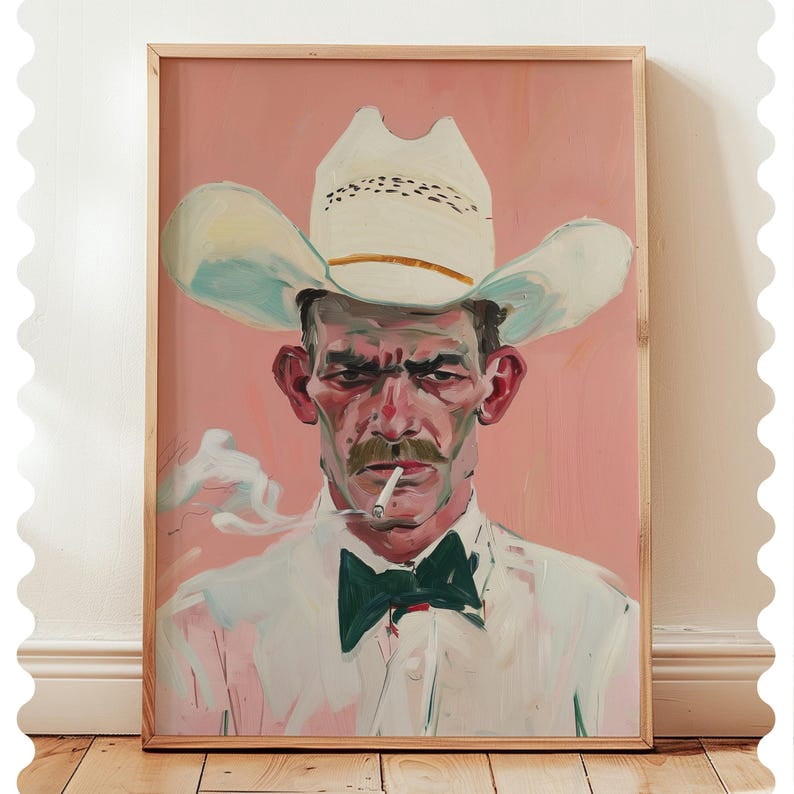 Kna Prints - 1 Pc Poster Cowboy Portrait Printpink Western Wall Art ...