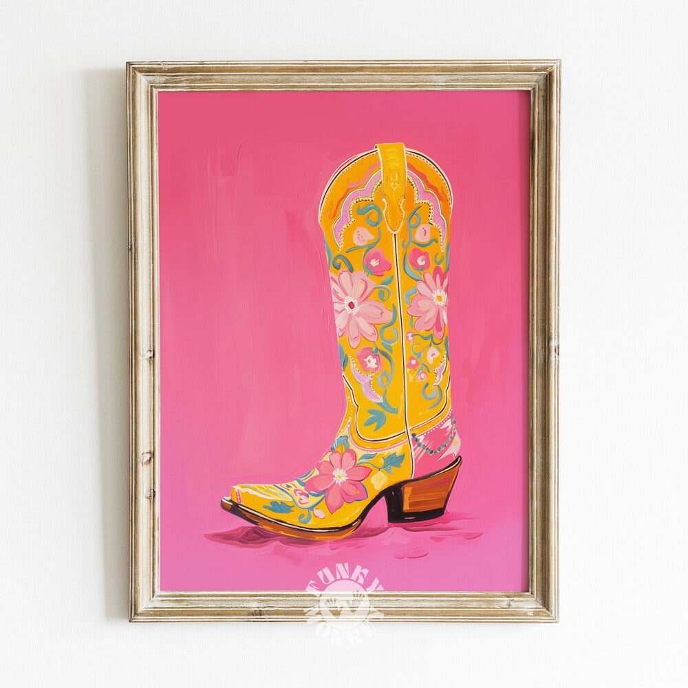 Kna Prints - 1 Pc Poster Cowgirl Boots Painting, Retro Floral Western ...