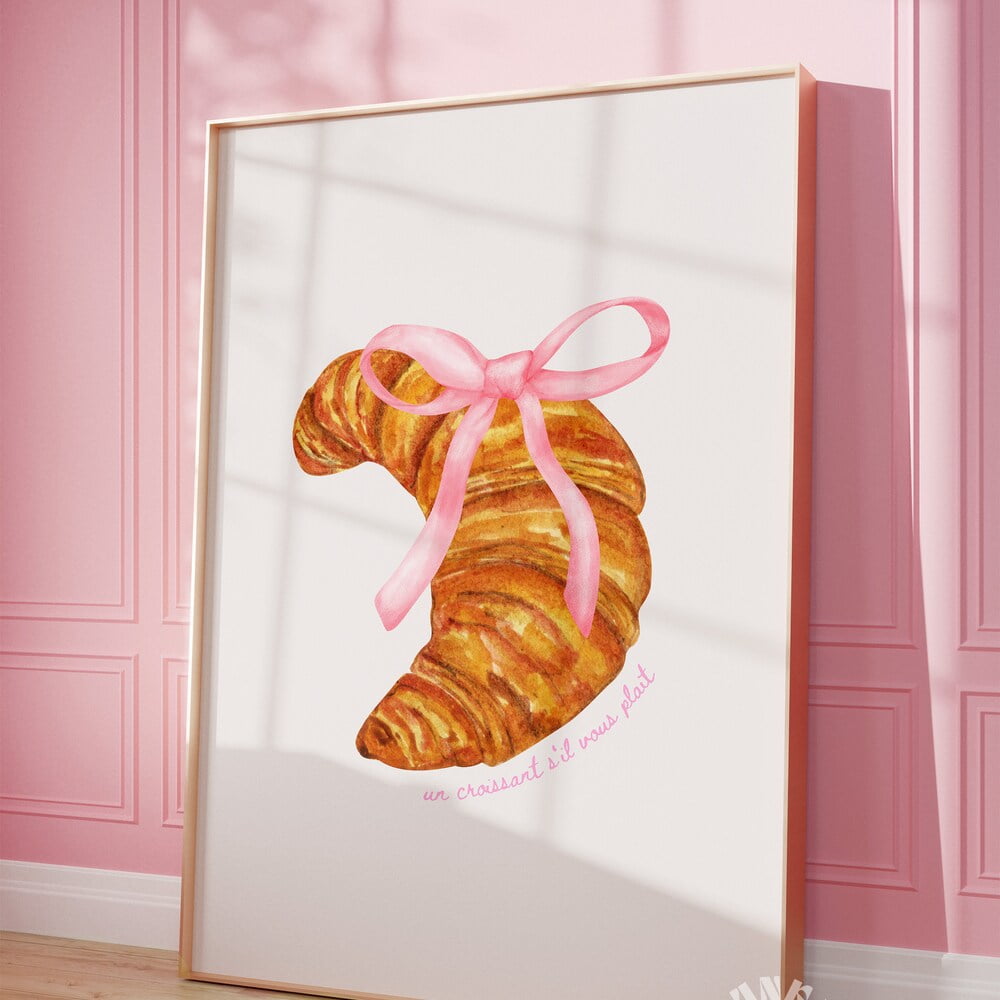 Kna Prints - 1 Pc Poster Croissant With Pink Bow Print, French Coquette ...