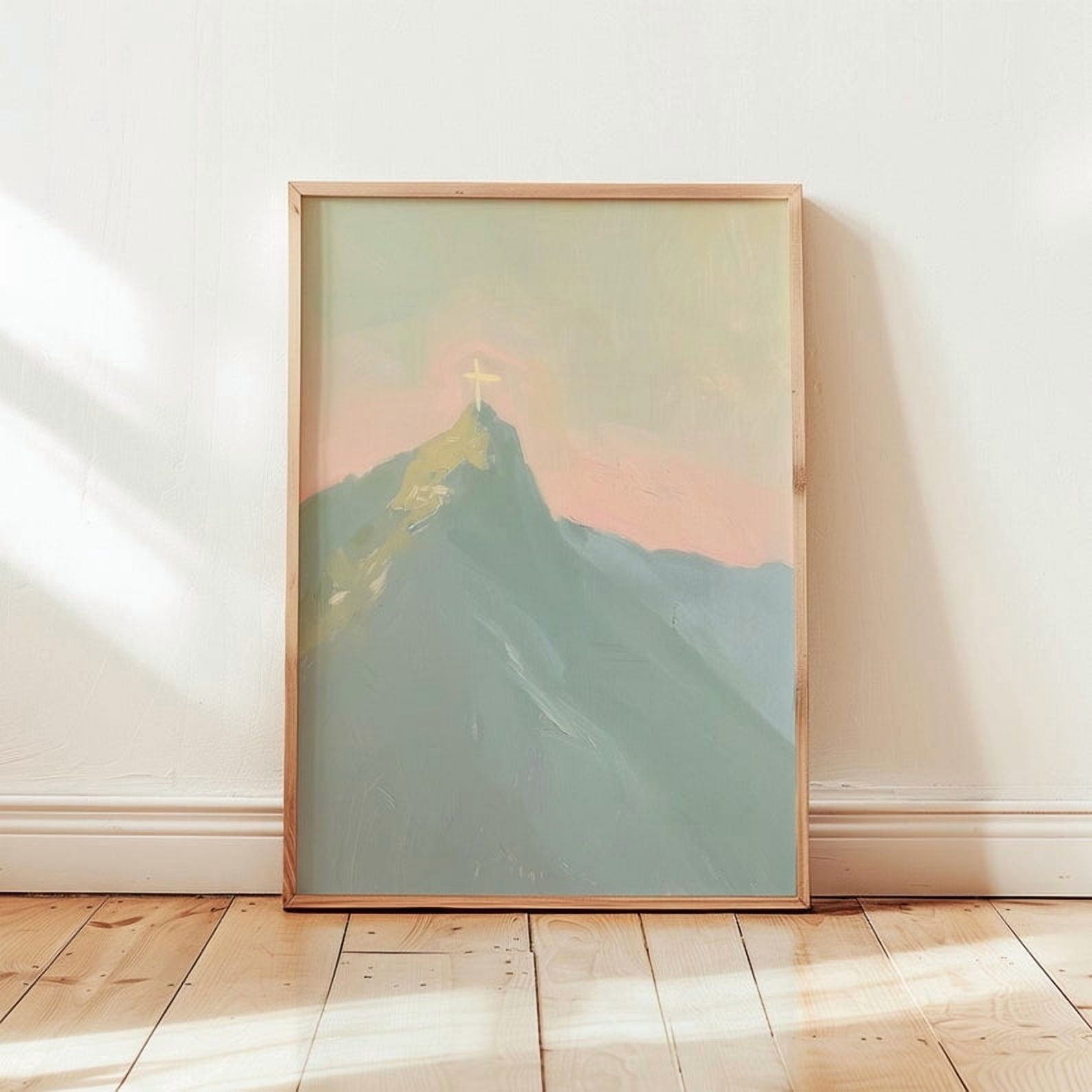 Kna Prints - 1 Pc Poster Cross On Motain Art Landscape Painting ...