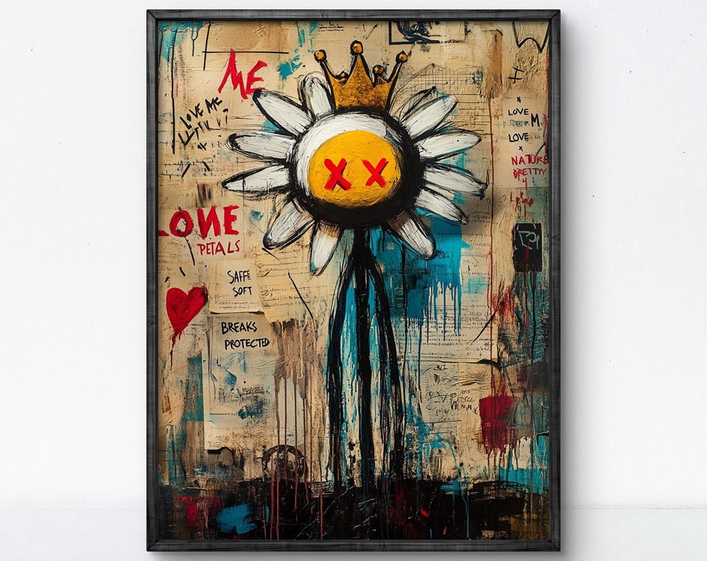 Kna Prints - 1 Pc Poster Crowned Daisy Graffiti Art Bold Flower Wall ...