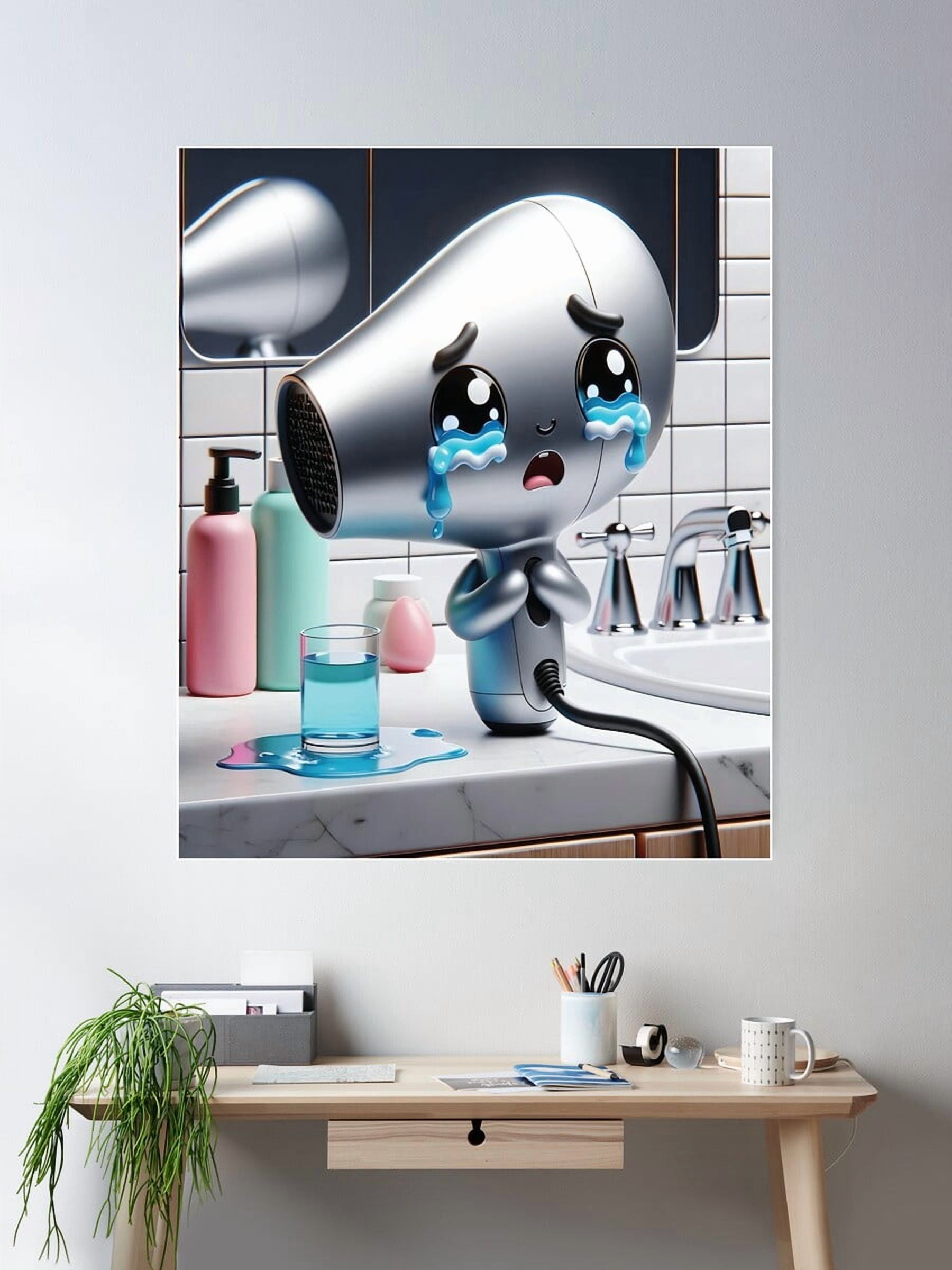 Kna Prints - 1 Pc Poster Crying Hairdryer: Sad Bathroom Cartoon ...