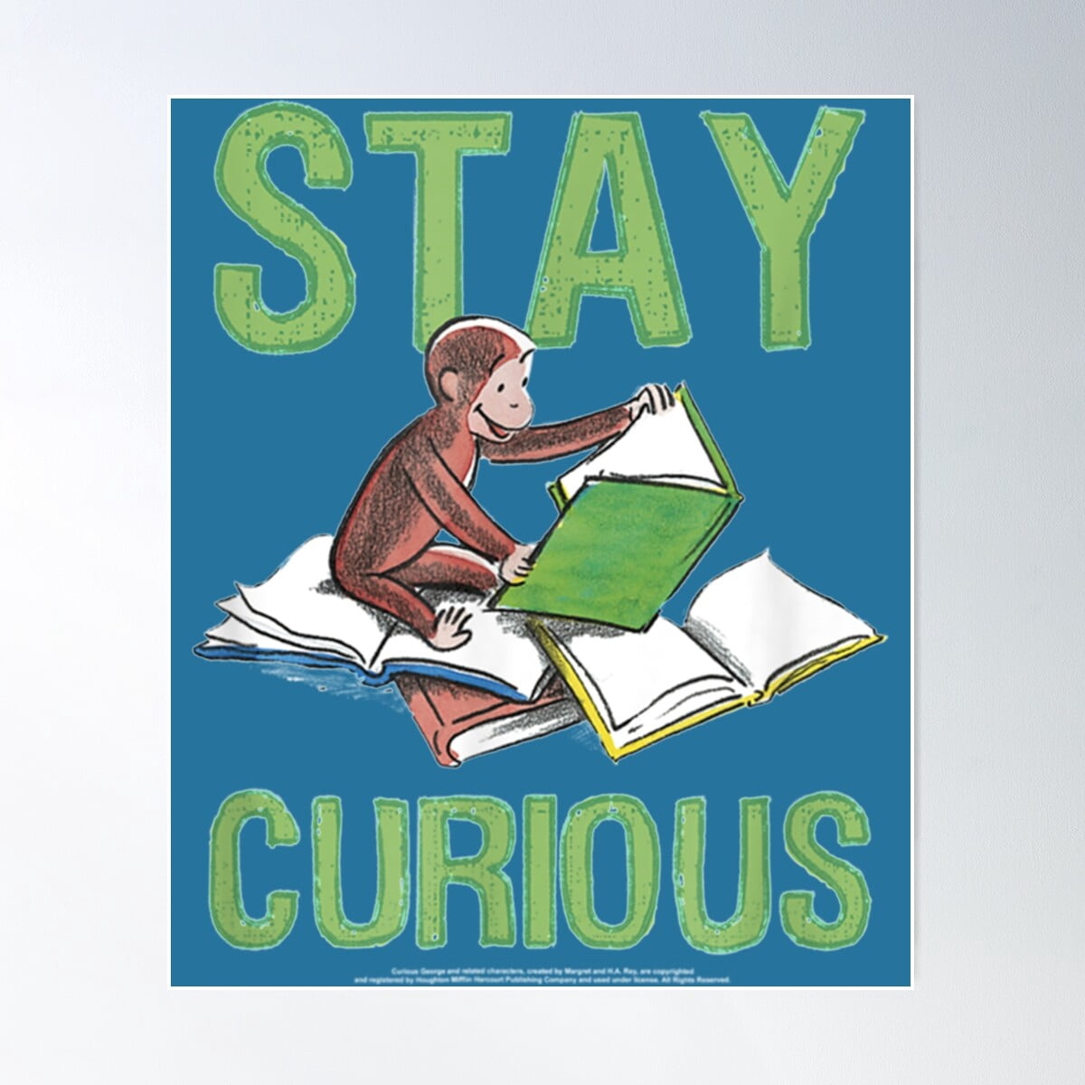 Kna Prints - 1 Pc Poster Curious George Stay Curious Reading Portrait ...