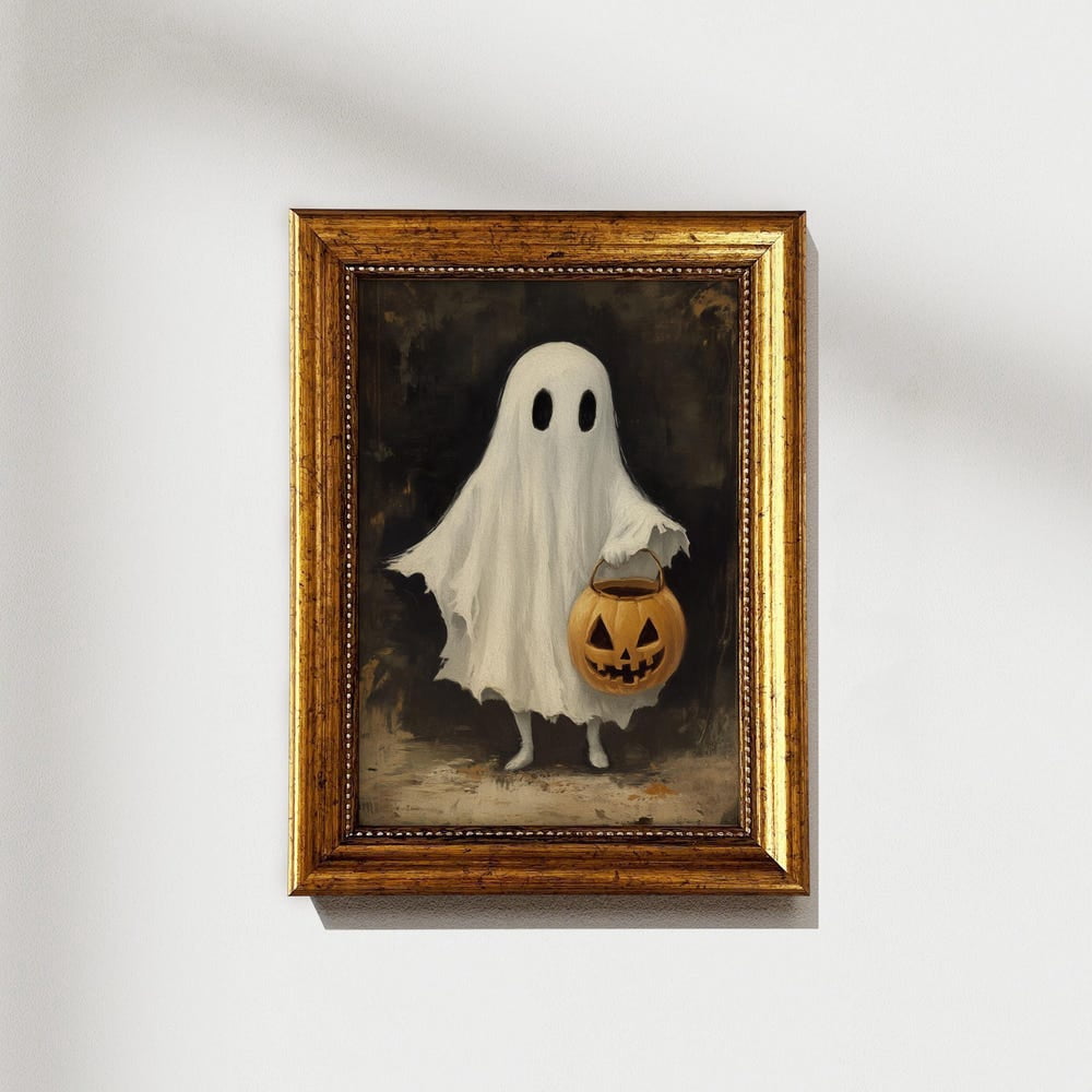 Kna Prints - 1 Pc Poster Cute Ghost Holding Jack O' Lantern Painting ...