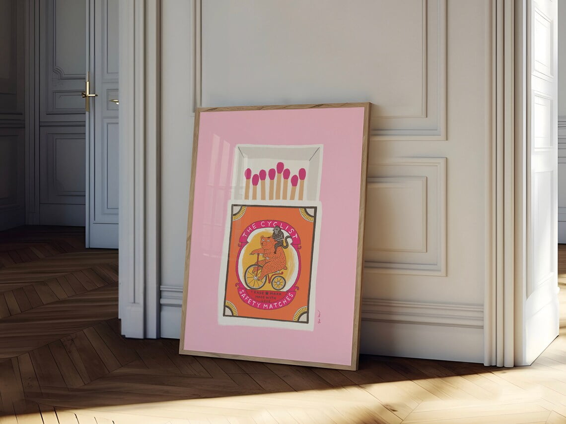 Kna Prints - 1 Pc Poster The Cyclist Matchbox Wall Art, Matchbox Print ...