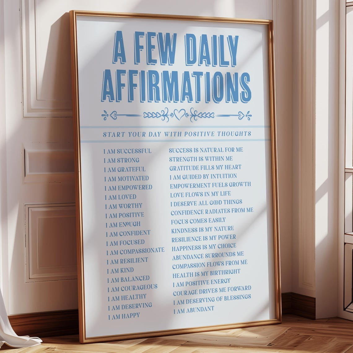 Kna Prints - 1 Pc Poster Daily Affirmations Blue Wall Art Prints ...