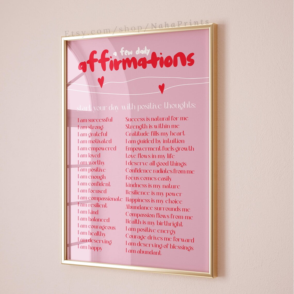 Kna Prints - 1 Pc Poster Daily Affirmations Pink Wall Print, Preppy Y2K ...