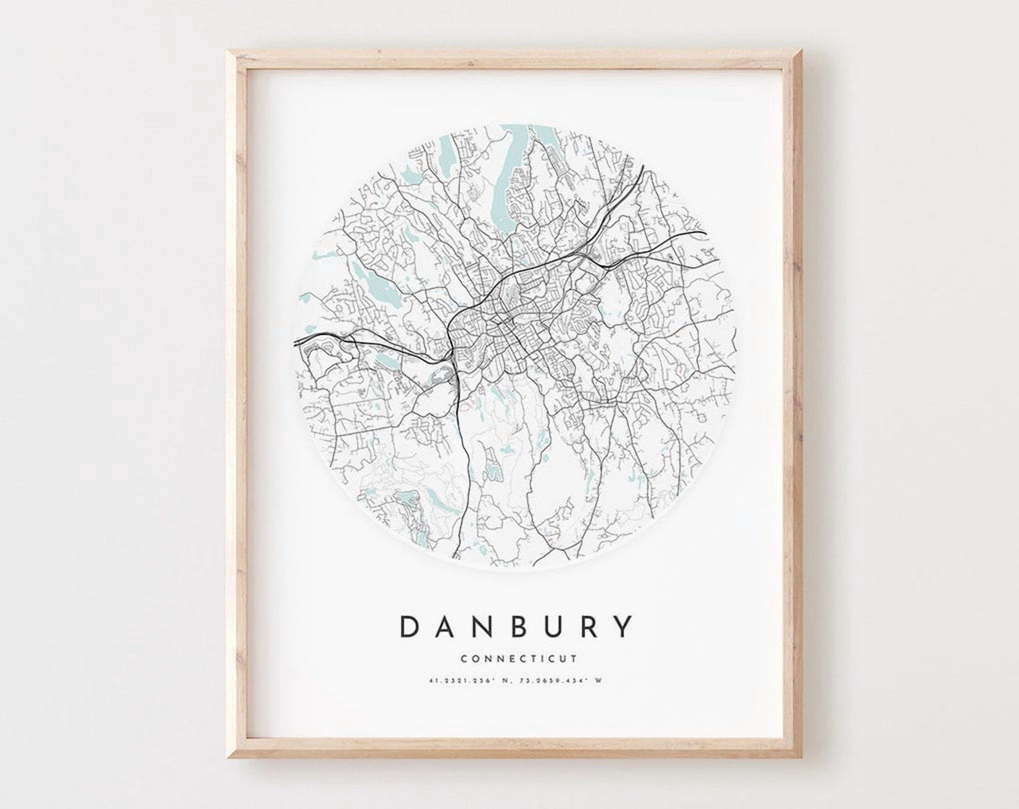 Kna Prints - 1 Pc Poster Danbury Map Print, Danbury Map City Wall Art ...