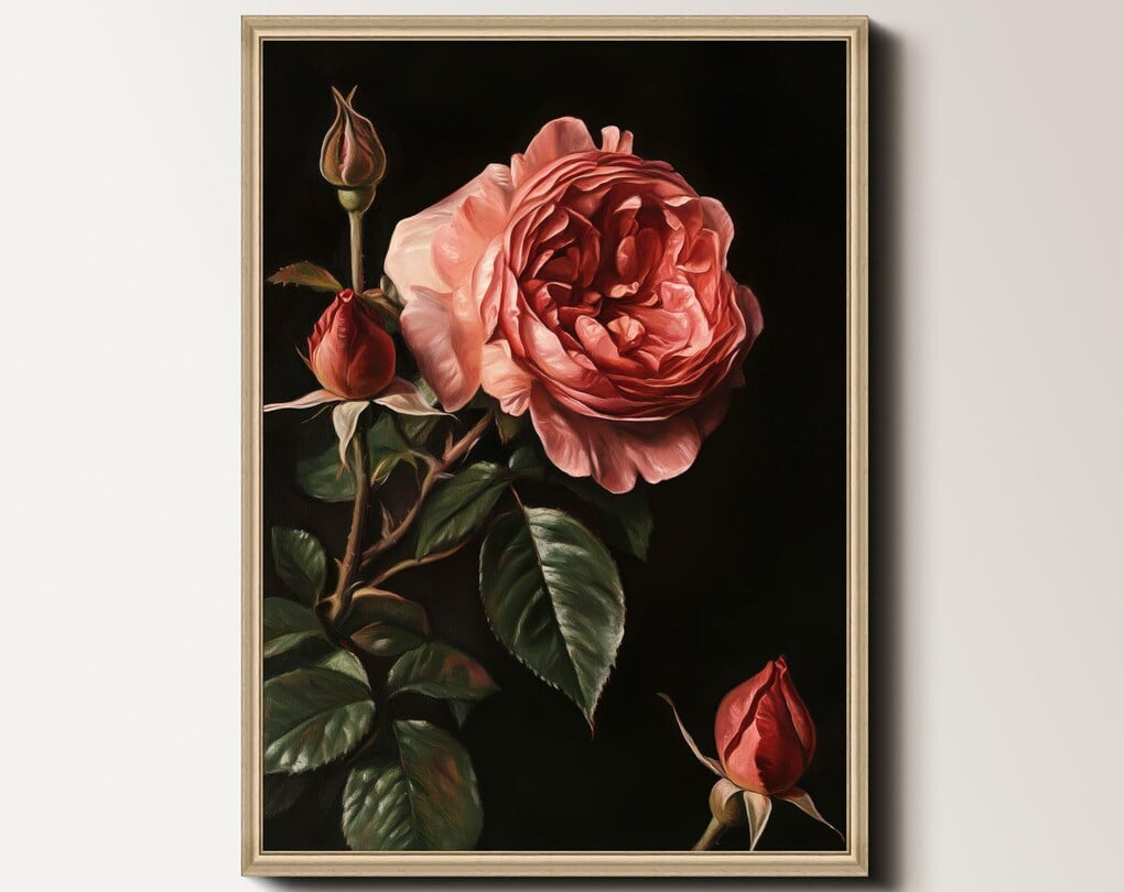 Kna Prints - 1 Pc Poster Dark Rose Wall Art, Pink Rose Painting Print ...