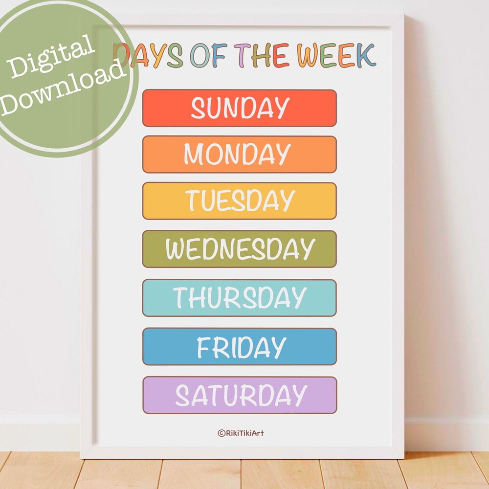 Kna Prints - 1 Pc Poster Days Of The Week - Classroom Posters ...