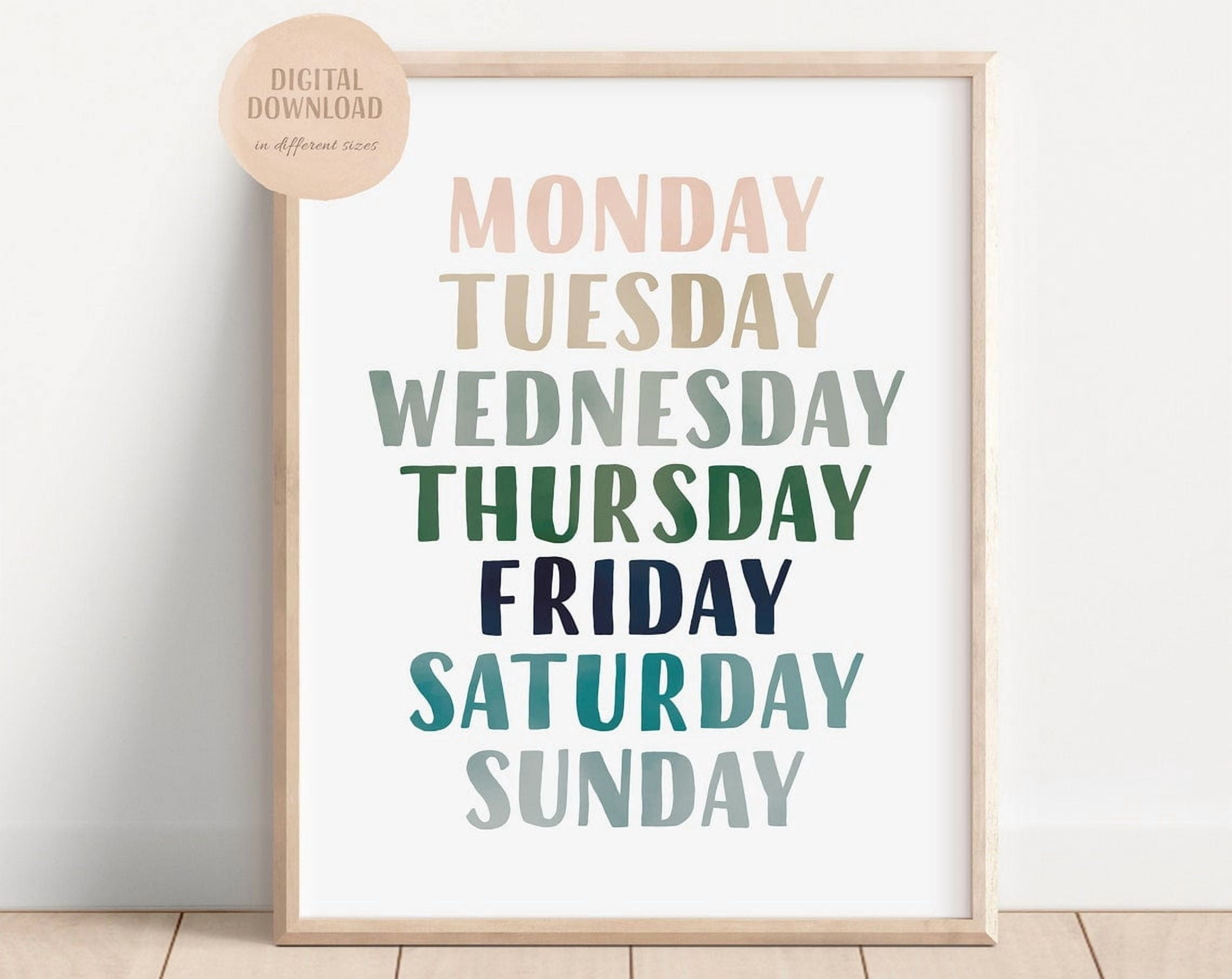 Kna Prints - 1 Pc Poster Days Of The Week , Playroom Educational ...