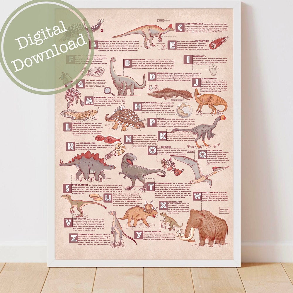 Kna Prints - 1 Pc Poster Dinosaurs Alphabet Poster Prehistoric Dinosaur ...