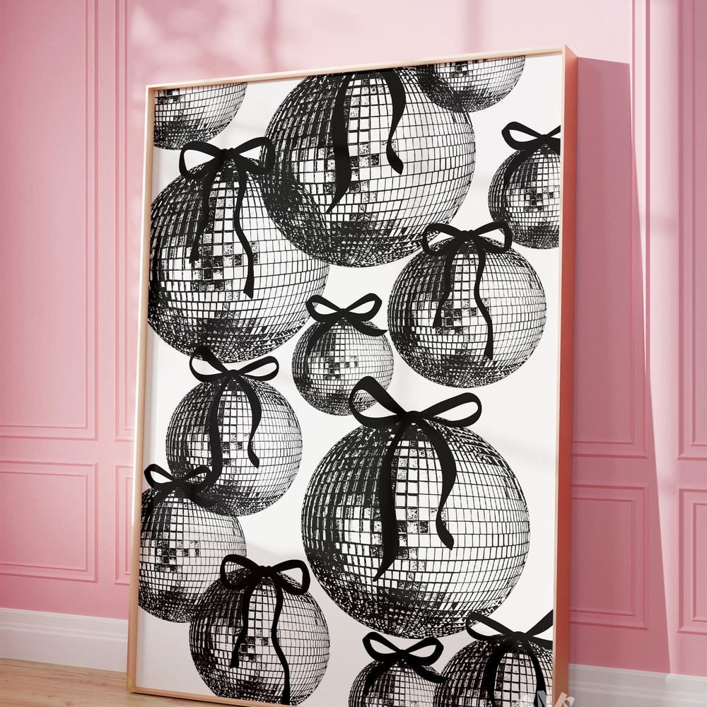 Kna Prints - 1 Pc Poster Disco Ball Print, Black Bows Coquette Print ...