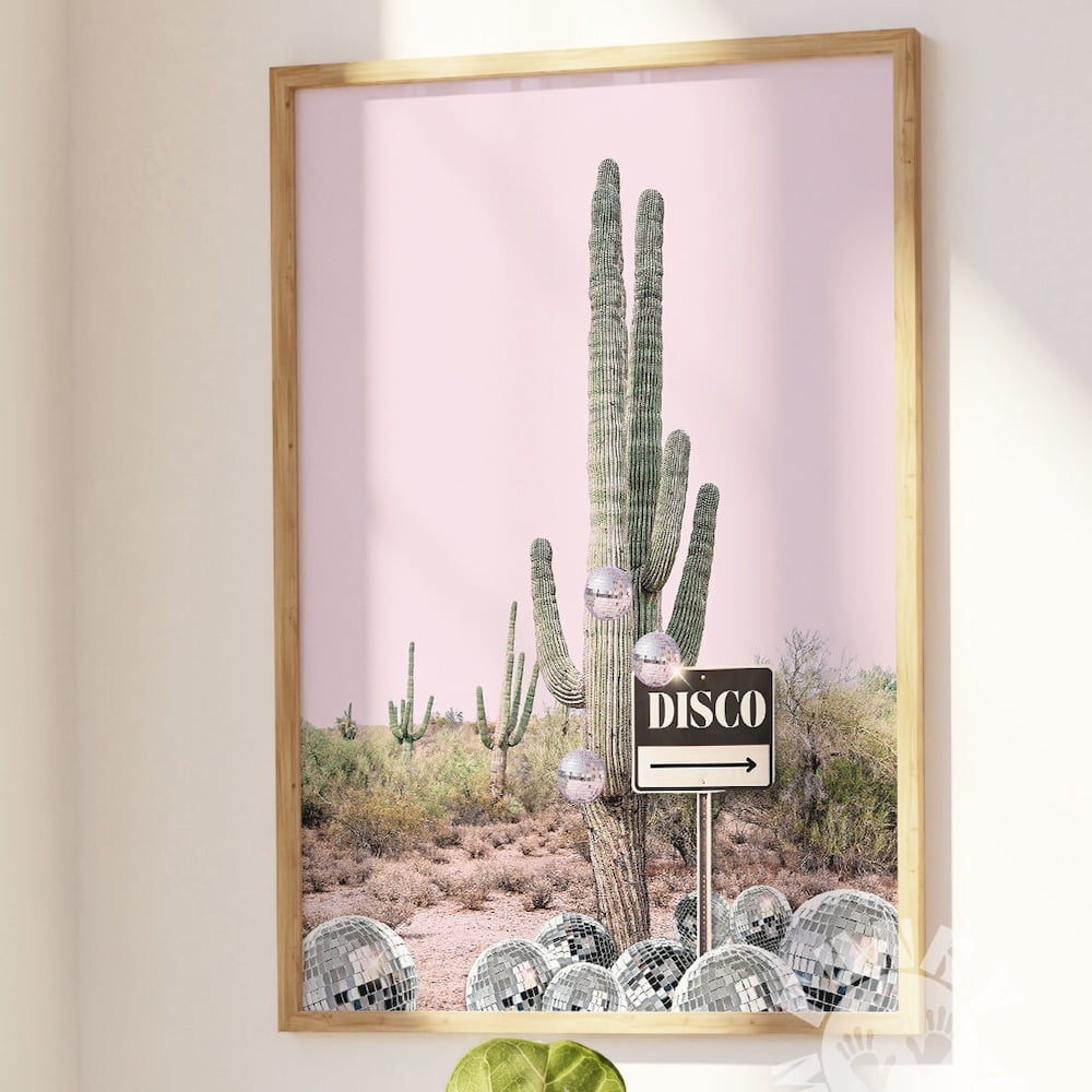 Kna Prints - 1 Pc Poster Disco Cactus Print, Trendy Wall Art, Pink ...