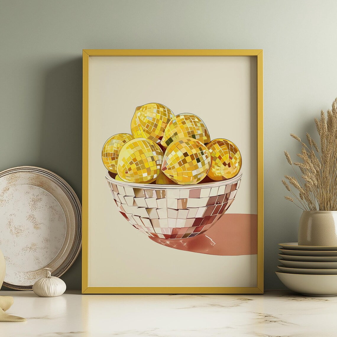 Kna Prints - 1 Pc Poster Disco Lemons Art Print, Retro Disco Mirror ...