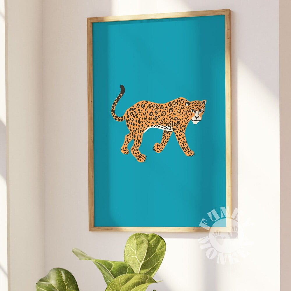 Kna Prints - 1 Pc Poster Dopamine Animal Wall Art, Teal Leopard Print ...