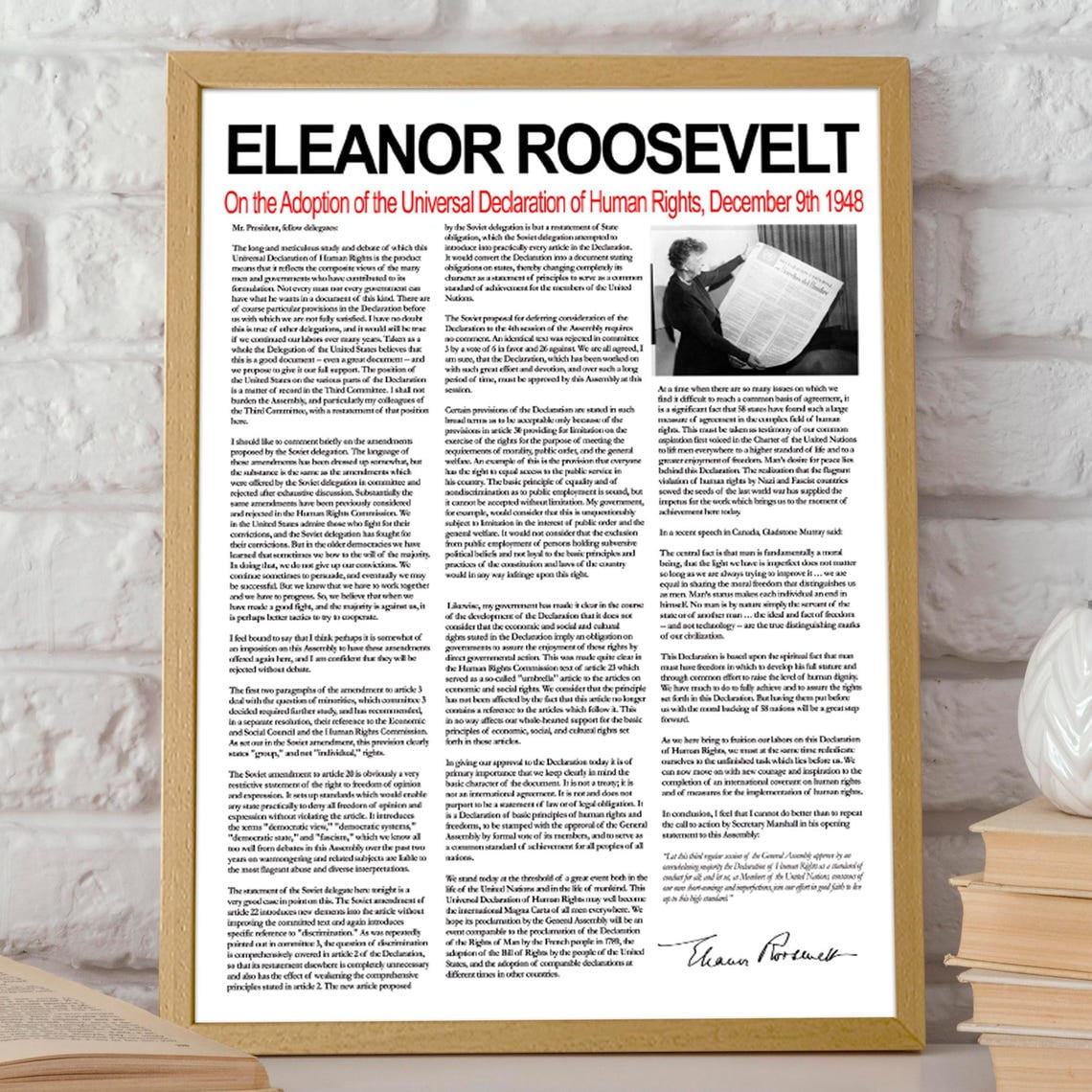 Kna Prints - 1 Pc Poster Eleanor Roosevelt Speech On The Declaration Of ...