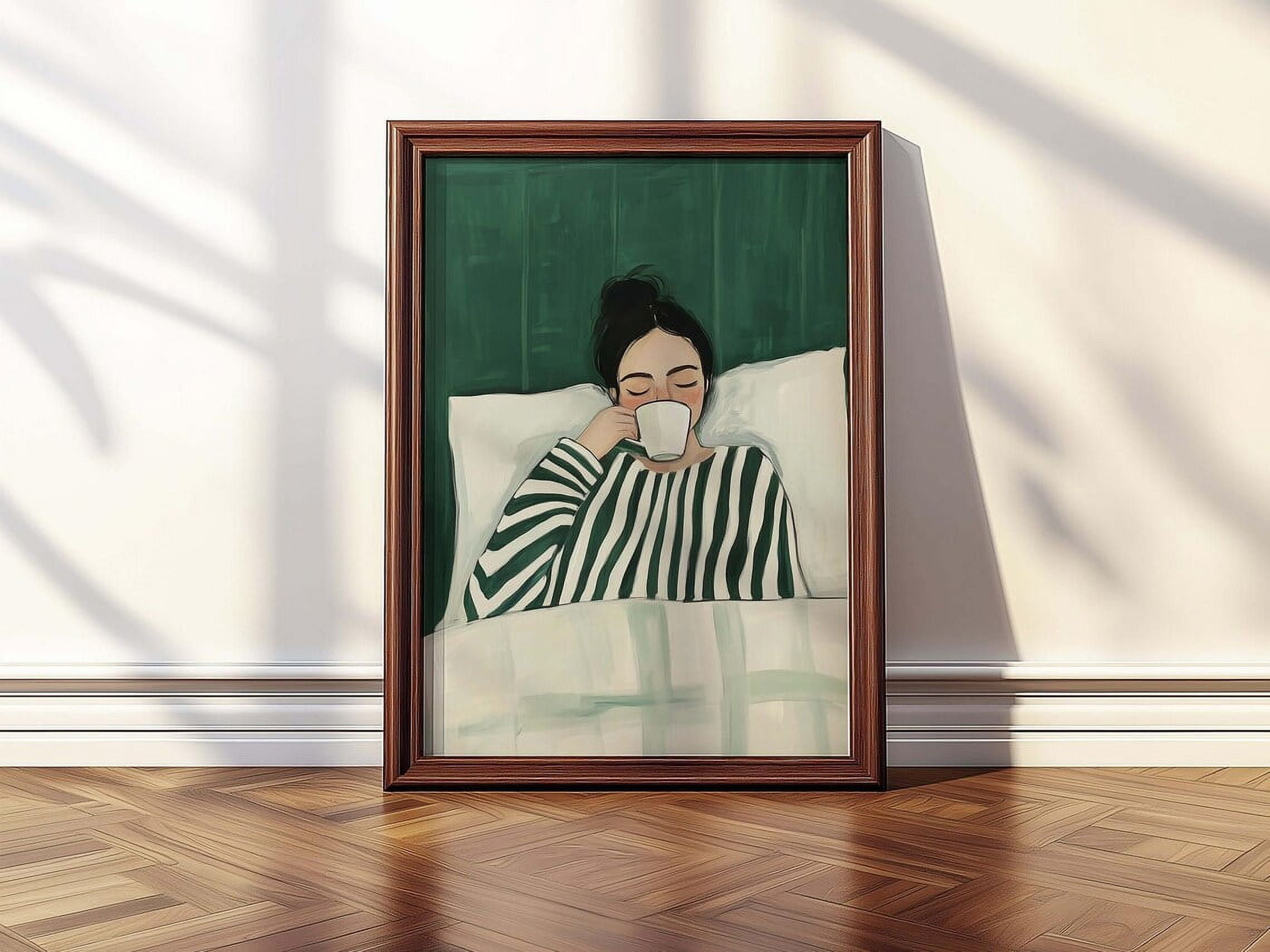 Kna Prints - 1 Pc Poster Emerald Green Coffee Wall Art , Cozy Girl In ...