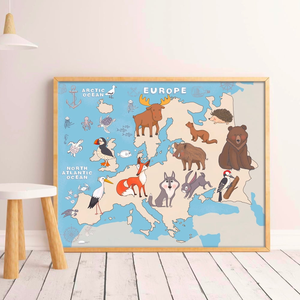 Kna Prints - 1 Pc Poster Europe Map For Kids Playroom Educational ...