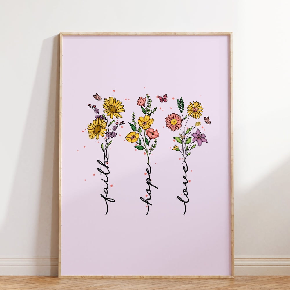 Kna Prints - 1 Pc Poster Faith Hope Love Print, Floral Wall Art Print ...
