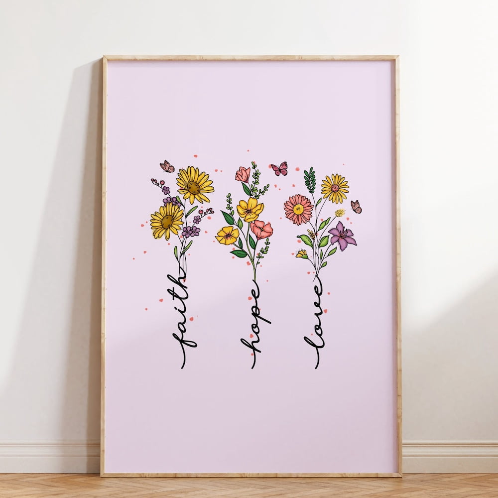 Kna Prints - 1 Pc Poster Faith Hope Love Print, Floral Wall Art Print ...