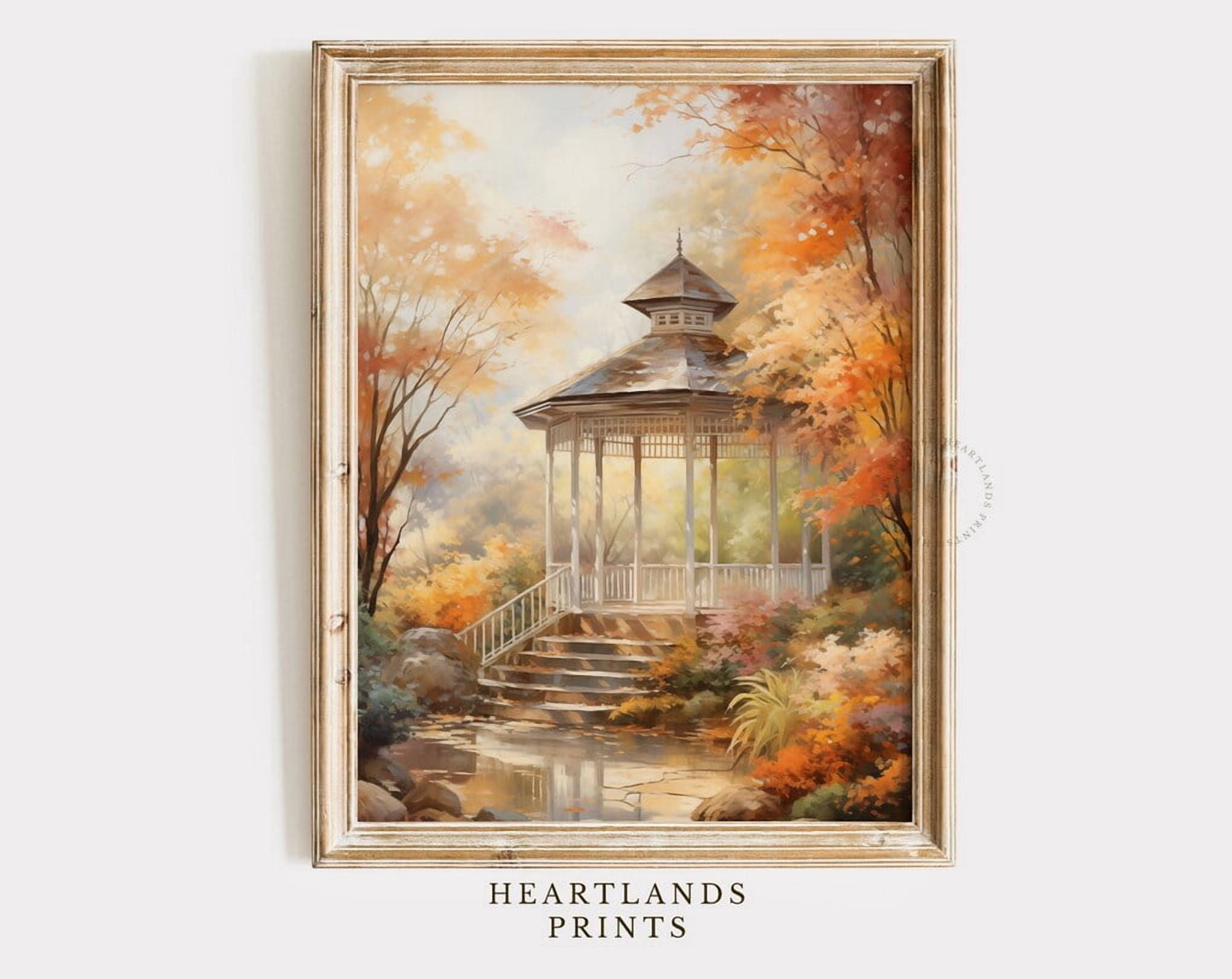 Kna Prints - 1 Pc Poster Fall Gazebo Portrait Art Painting, Cozy Autumn ...