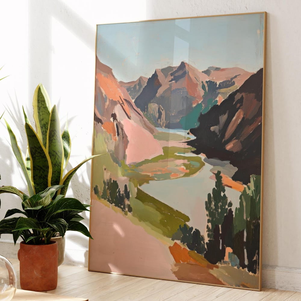 Kna Prints - 1 Pc Poster Fauvist Mountain River Valley Poster | Mid-Century Abstract Landscape ...