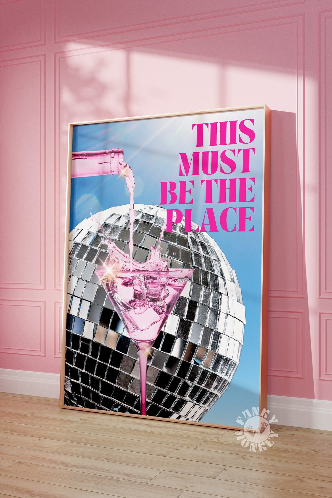 Kna Prints - 1 Pc Poster Fky Bar Cart Art Print, Disco Ball Print, Pink This Must Be The Place ...