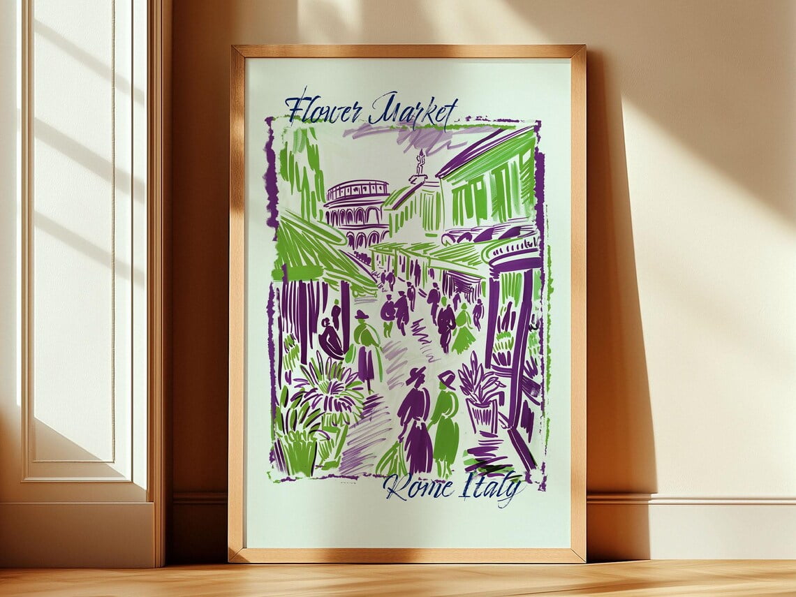 Kna Prints - 1 Pc Poster Flower Market Rome City Illustration Digital ...