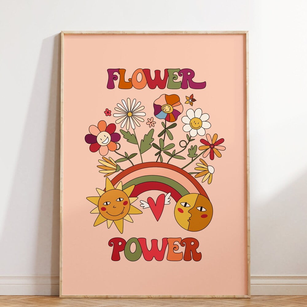 Kna Prints - 1 Pc Poster Flower Power Wall Print, Retro Wall Art, Wall ...