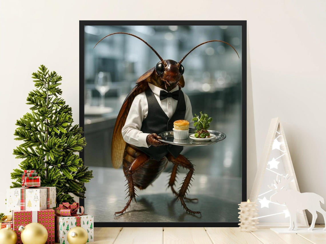 Kna Prints - 1 Pc Poster Fny Cockroach Waiter , Whimsical Insect Art ...