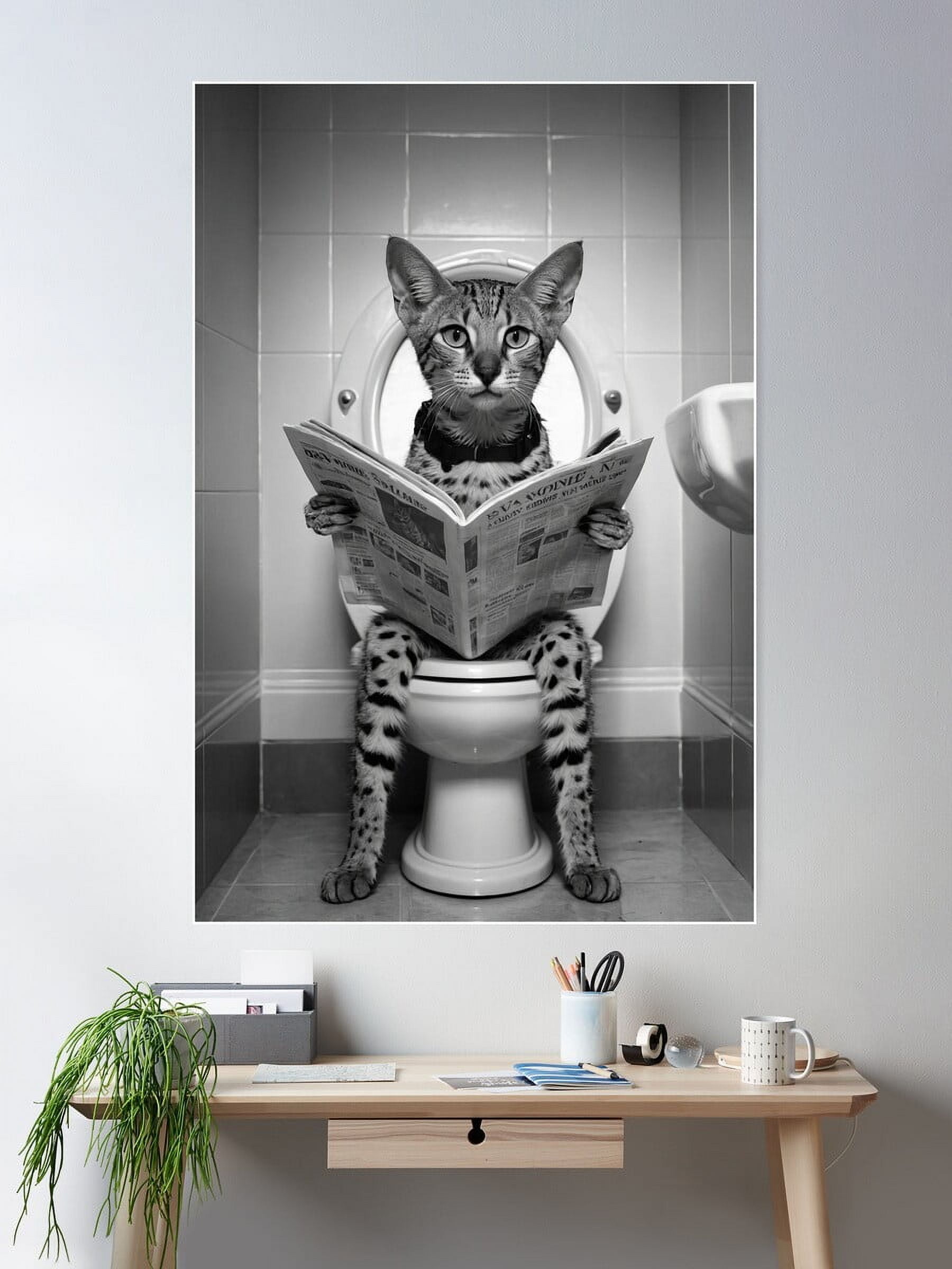 Kna Prints - 1 Pc Poster Fny Exotic Cat Reading Newspaper Bathroom Art ...
