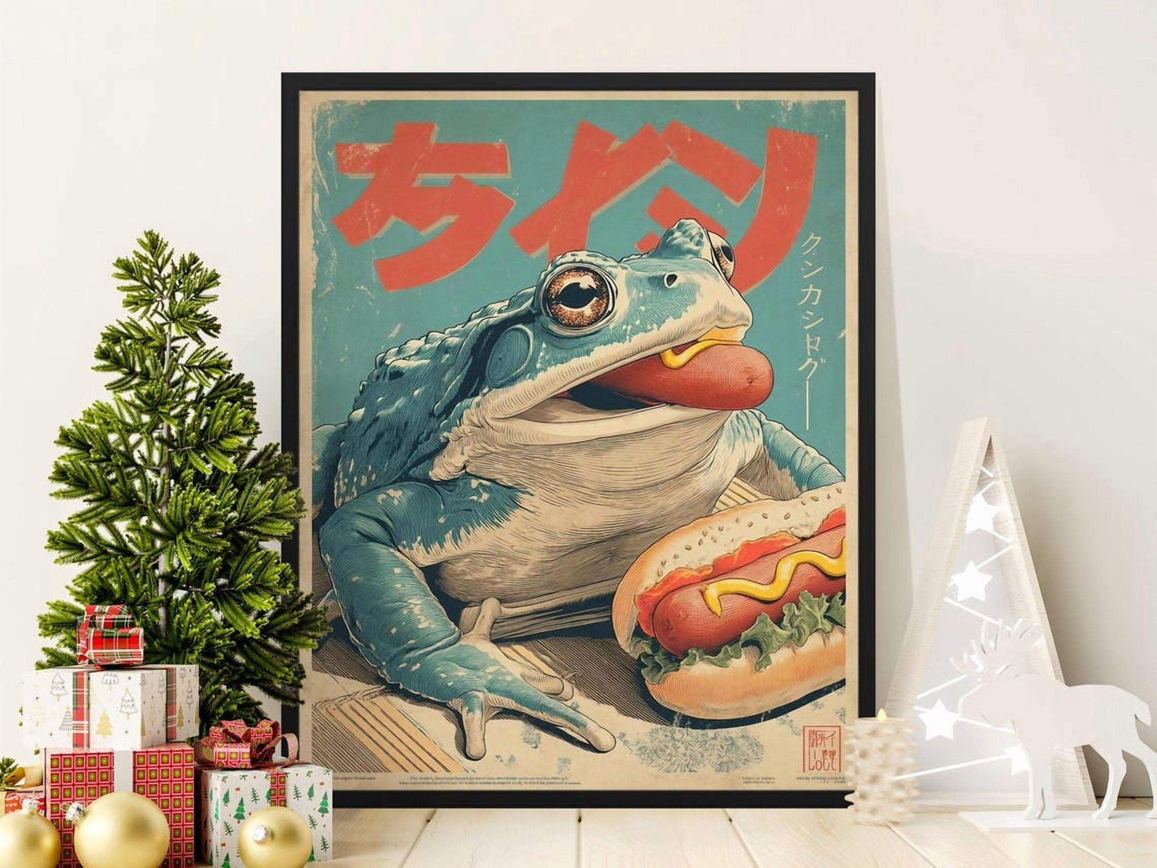 Kna Prints - 1 Pc Poster Fny Frog Hotdog S, Japanese Text Art, Quirky Wall Decor, Retro Foodie ...