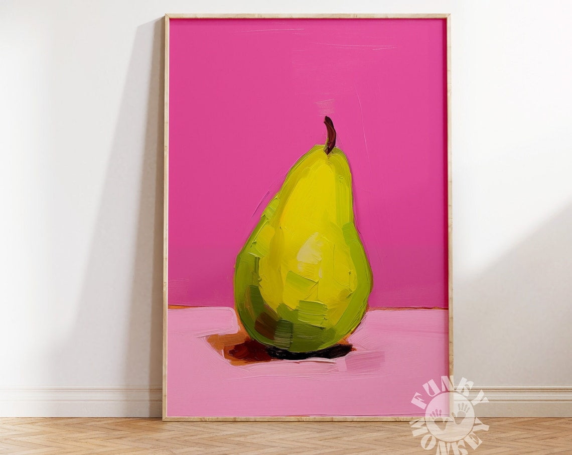 Kna Prints - 1 Pc Poster Food Wall Art, Pink Pear Fruit Painting ...