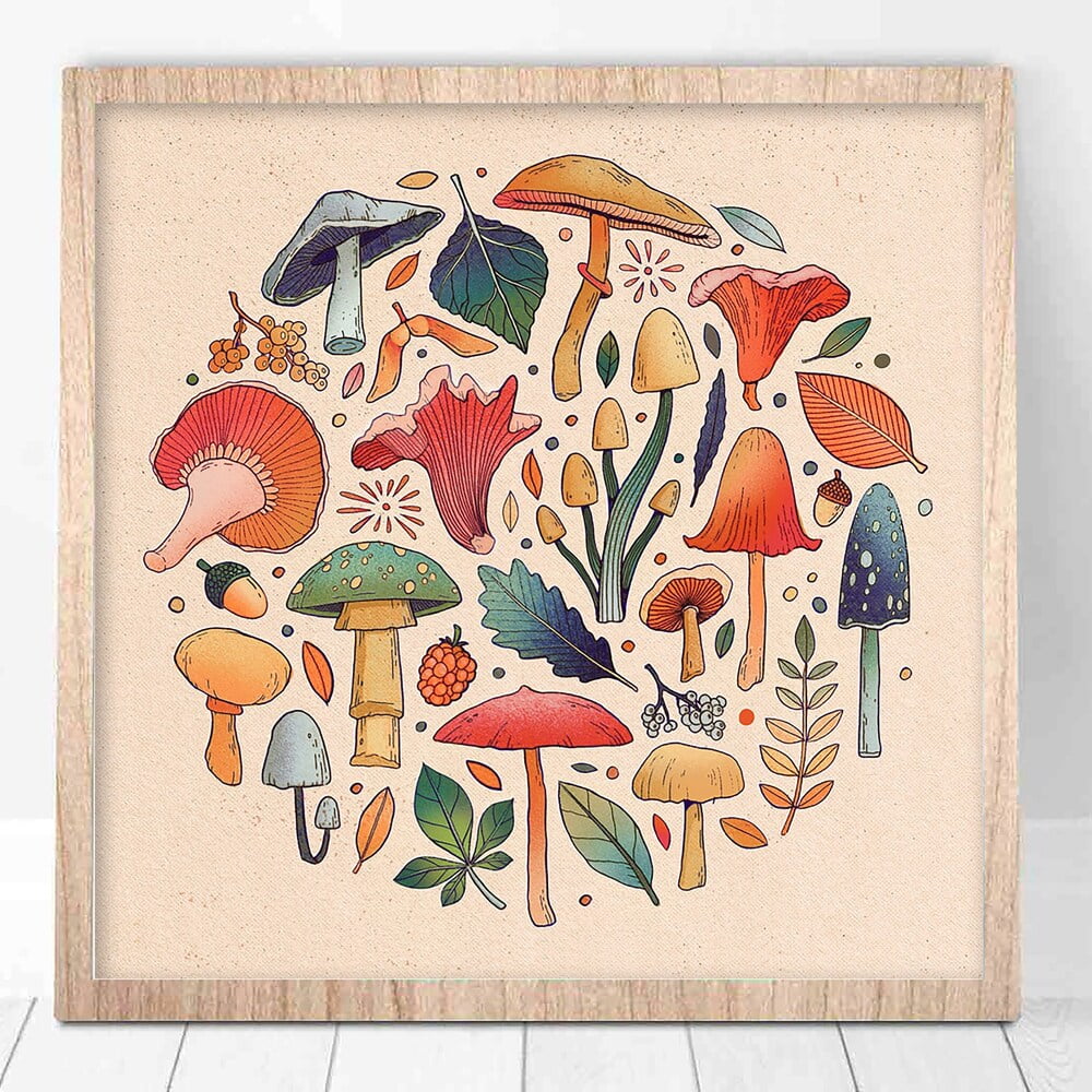 Kna Prints - 1 Pc Poster Forest Square Art Print | 'Mushrooms & Fungi' | Illustration Wall Print ...