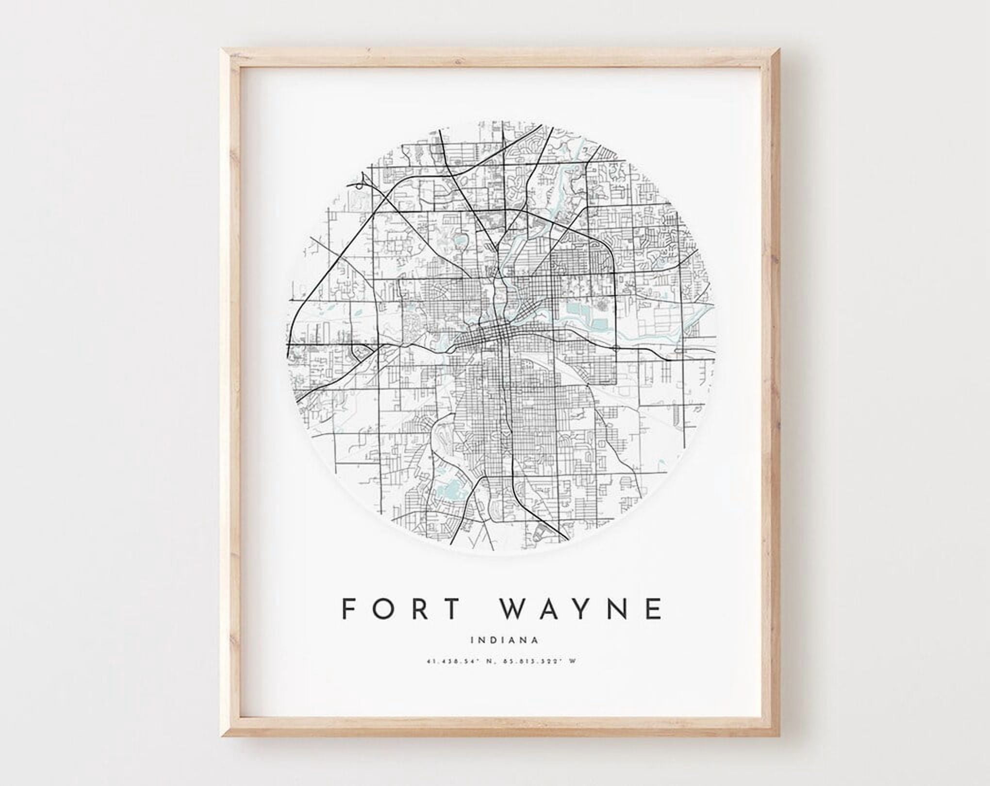 Kna Prints - 1 Pc Poster Fort Wayne Map Print, Fort Wayne Map City Wall ...