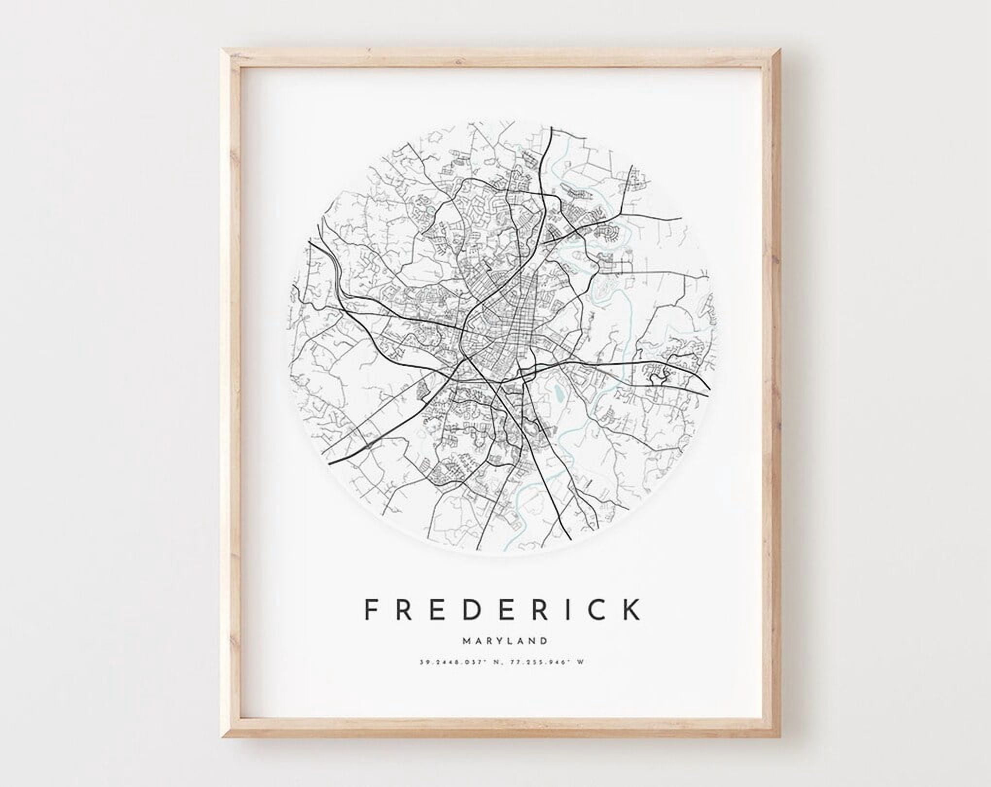 Kna Prints - 1 Pc Poster Frederick Map Print, Frederick Map City Wall Art, Md Road Map, Maryland ...