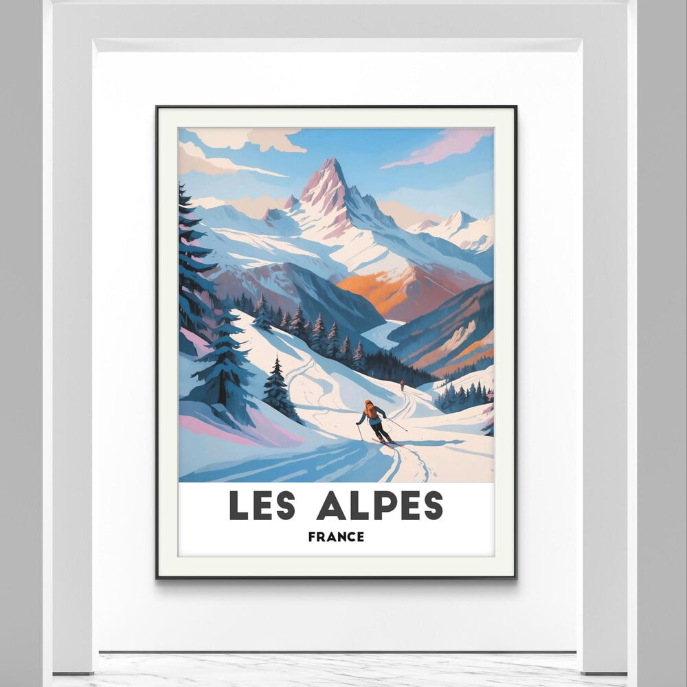 Kna Prints - 1 Pc Poster French Alps Skiing Poster - Solitary Skier In Stunning Alpine Landscape ...