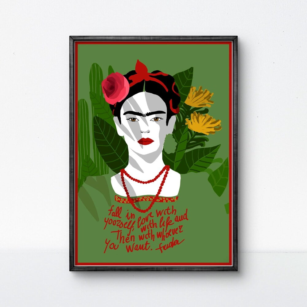 Kna Prints - 1 Pc Poster Frida Kahlo – Flat Style Fall Portrait With ...