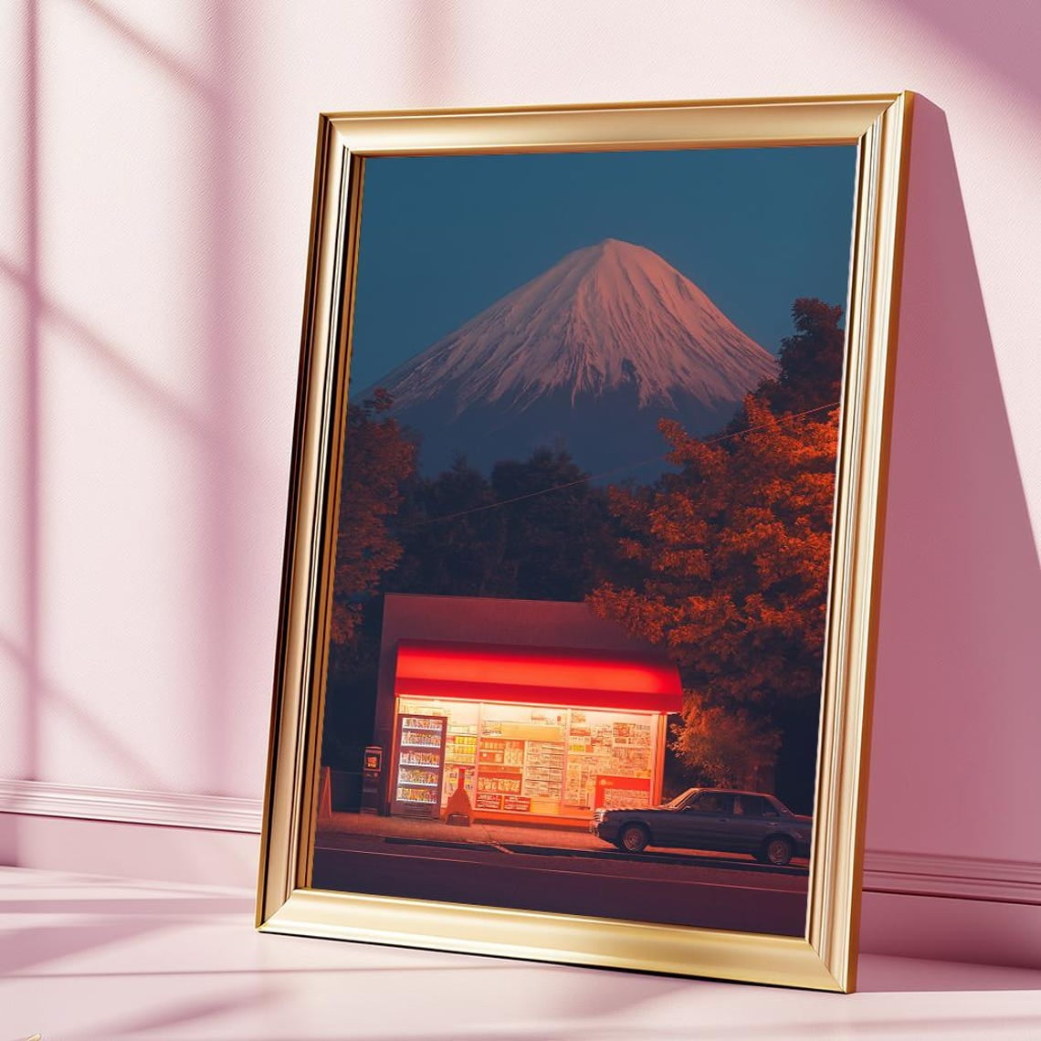 Kna Prints - 1 Pc Poster Fuji Motain Twilight , Retro Japanese Nightscape Print, Neon ...