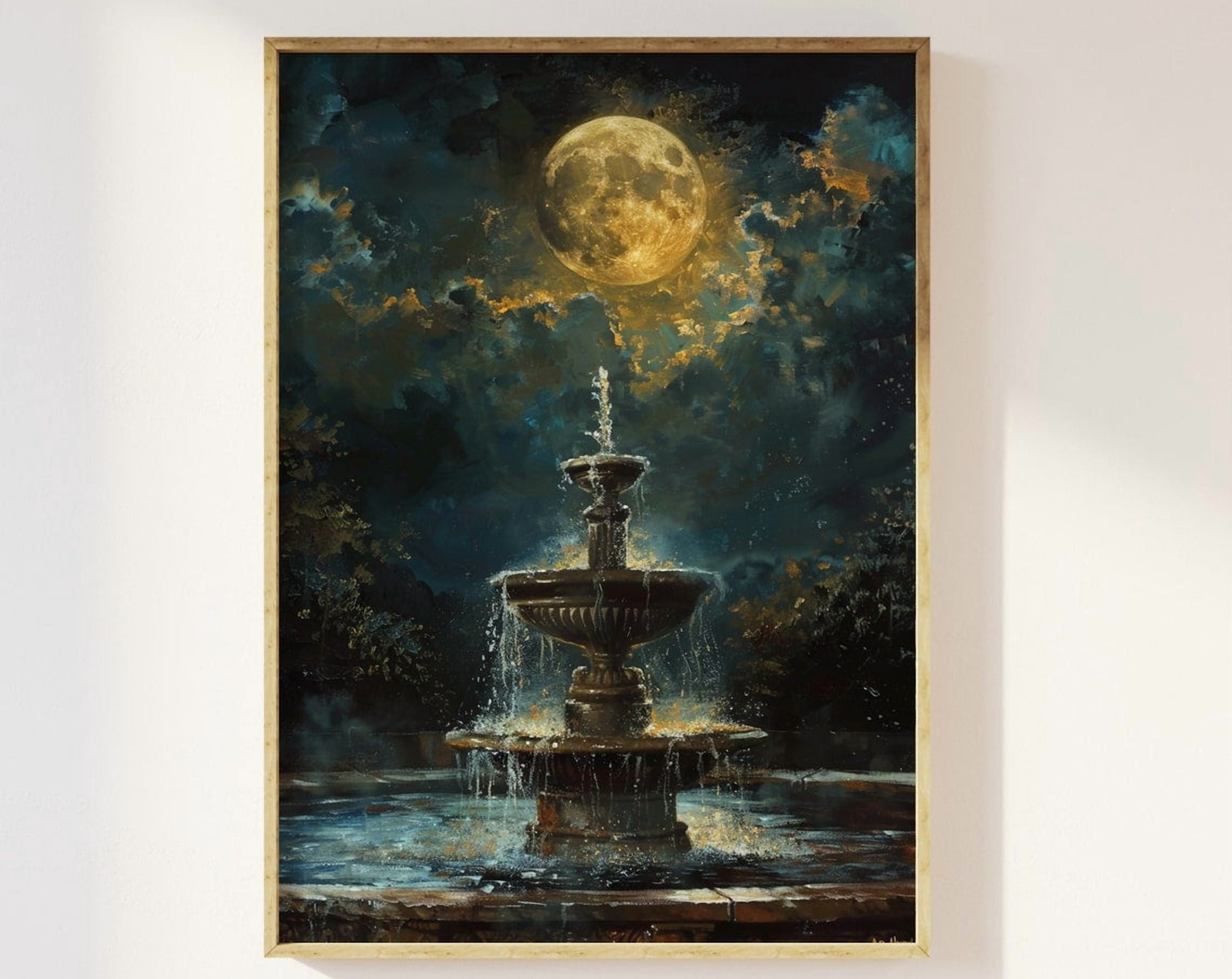 Kna Prints - 1 Pc Poster Full Moon Above Water Fotain Art Print ...